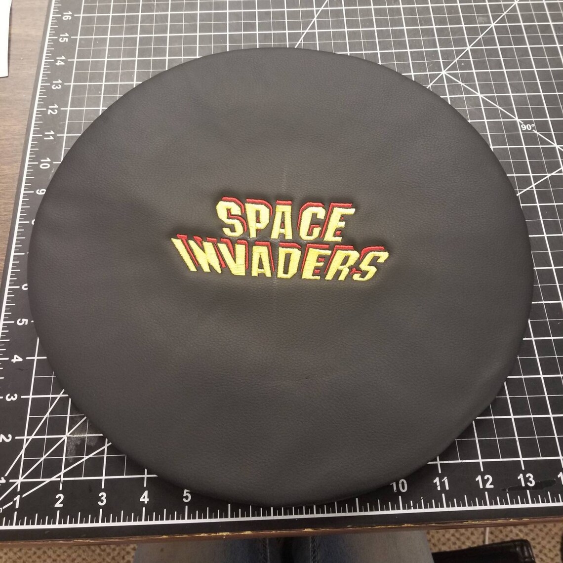 Arcade Bar Stool Cover Space Invaders PU Black Leather Embroidery ...