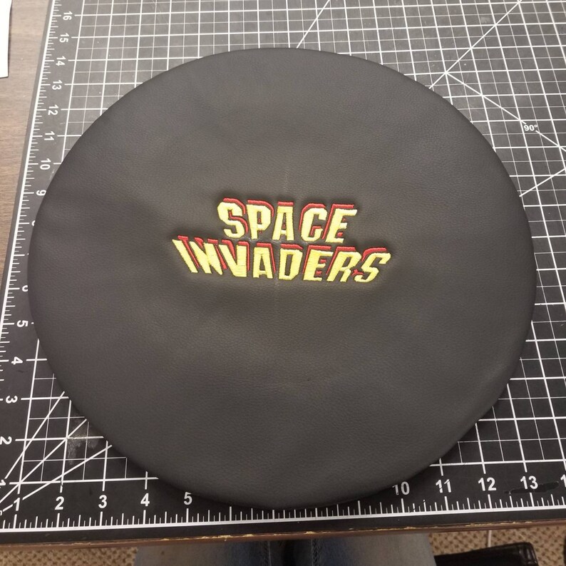 Arcade Bar Stool Cover Space Invaders PU Black Leather Embroidery ...