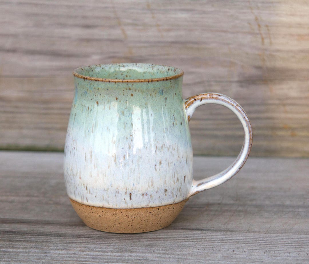 Handmade Light Green Pottery Mug: Farmhouse Coffee Cup, 14 Oz - Etsy