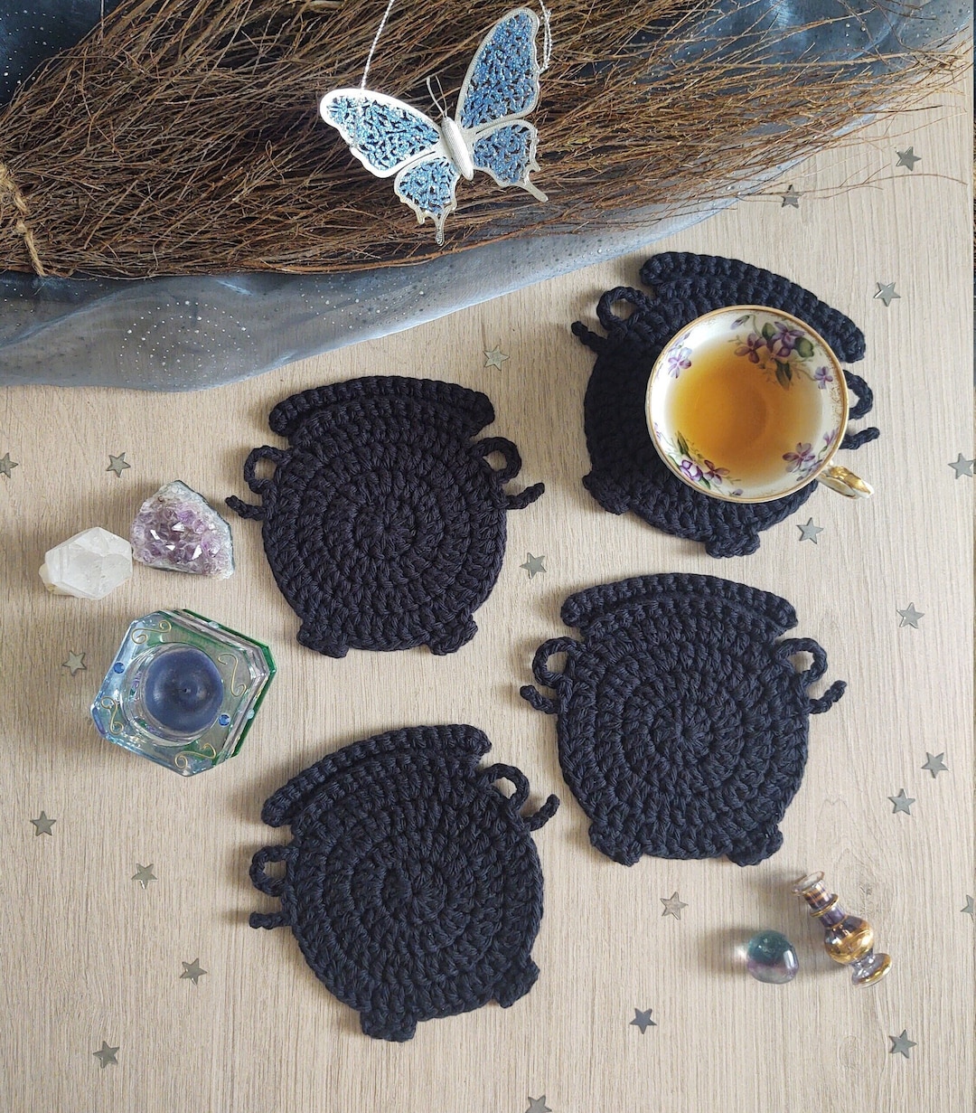 Cauldron Coasters: Set of 4 Witchy Cotton Coasters - Etsy