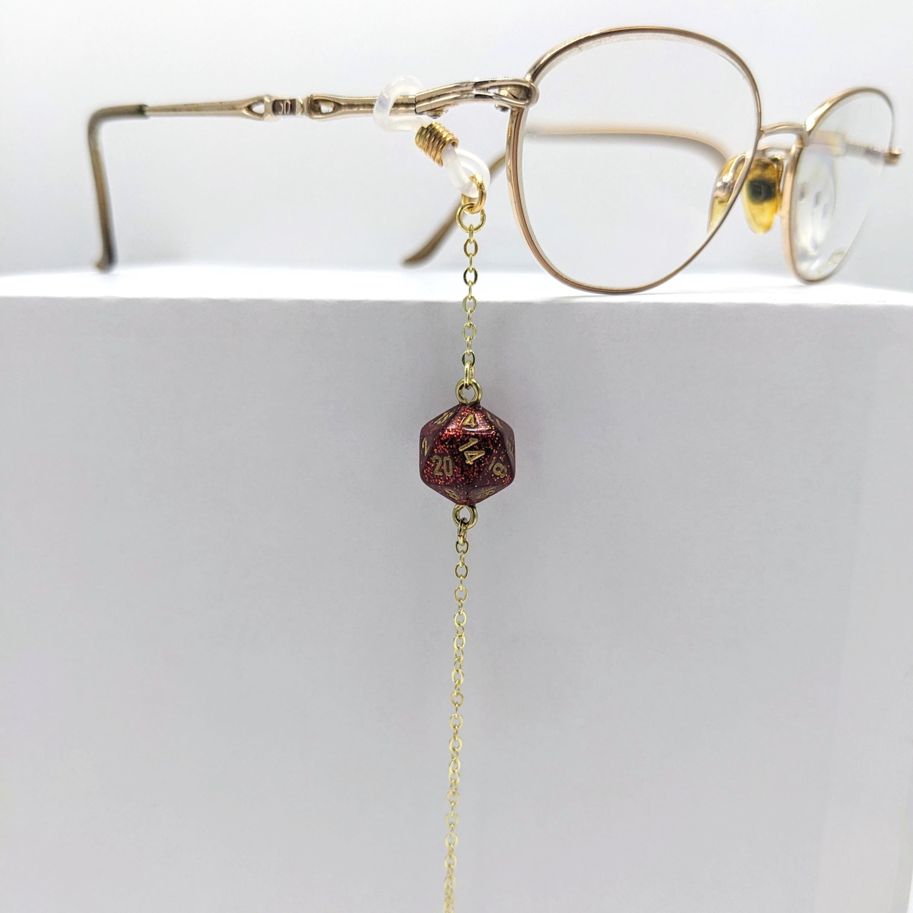 D20 Glasses Chain, Glitter Ruby/gold - Etsy