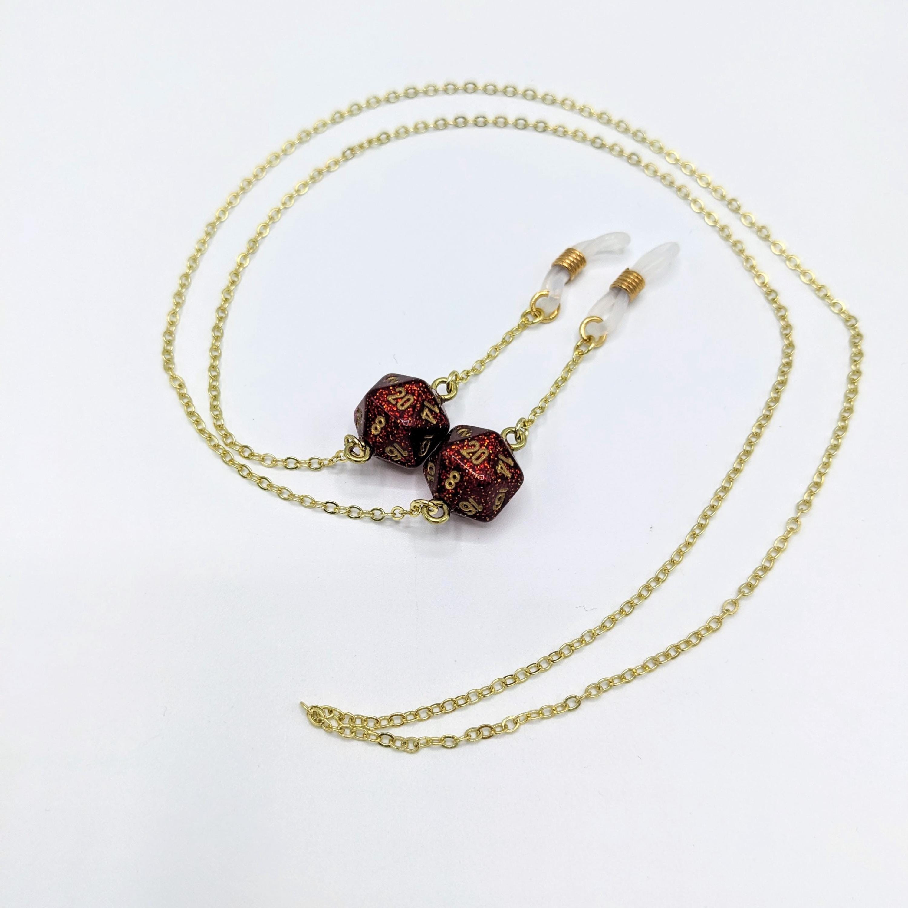 D20 Glasses Chain, Glitter Ruby/gold - Etsy