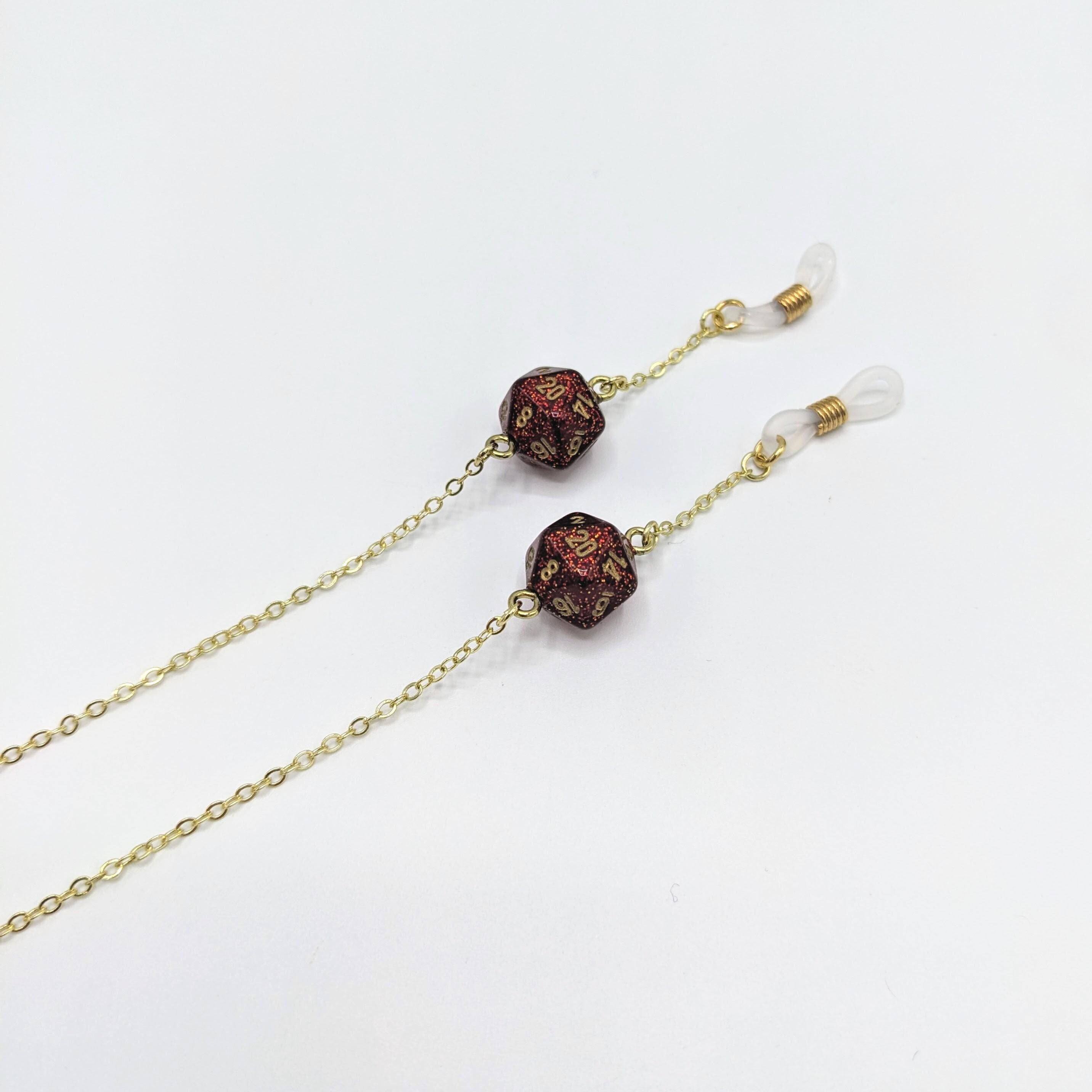 D20 Glasses Chain, Glitter Ruby/gold - Etsy