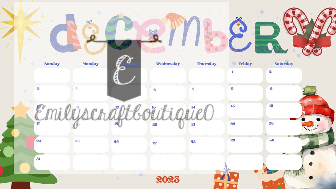 PRINTABLE December 2023 Calendar, Printable Monthly Calendar - Etsy