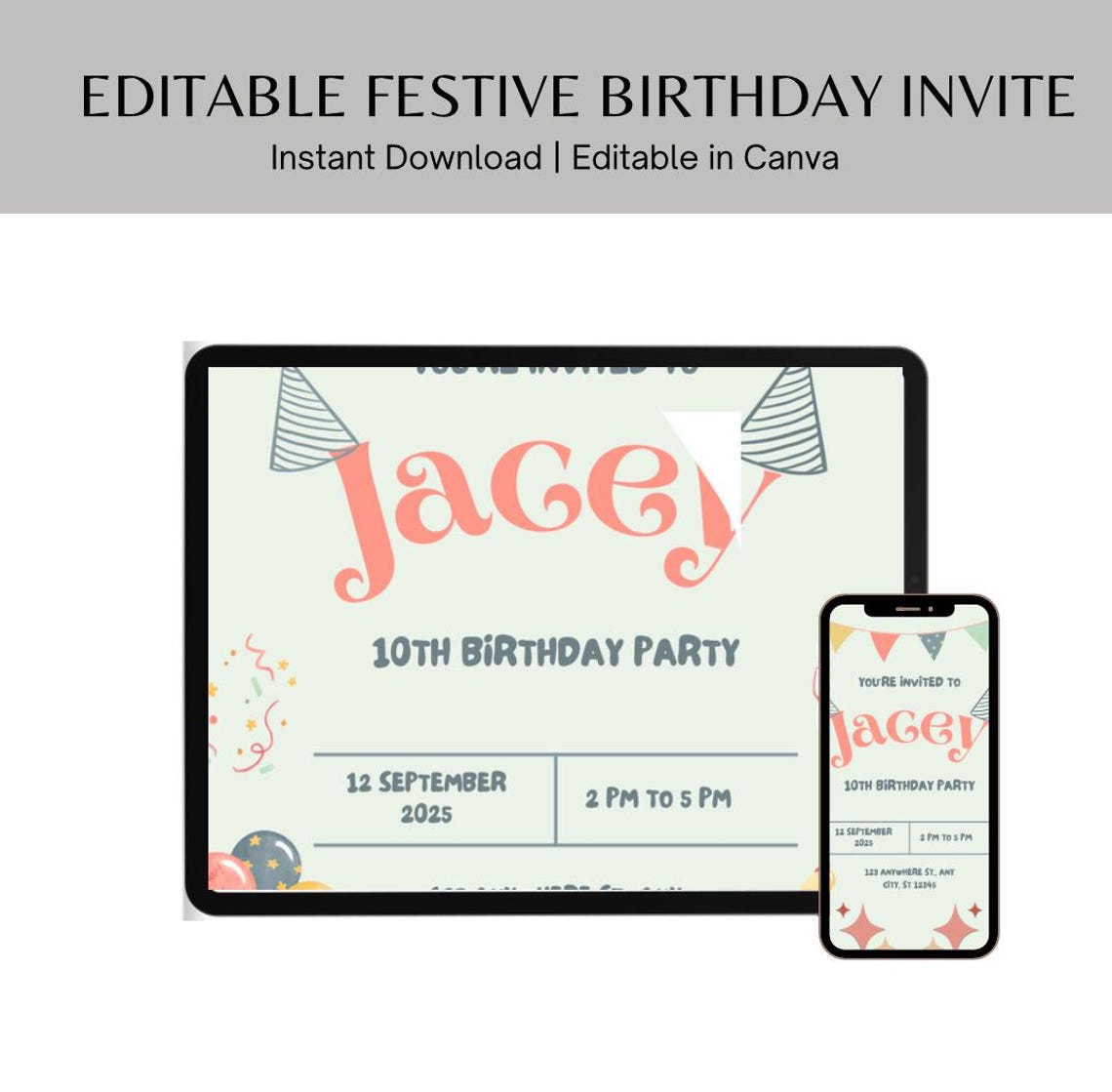 Editable Festive Birthday Invitation - Etsy