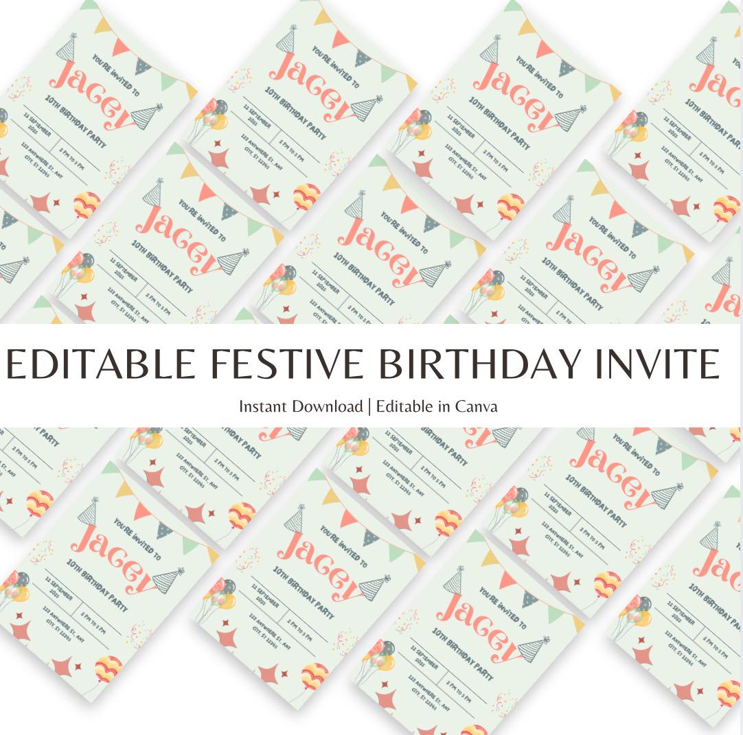 Editable Festive Birthday Invitation - Etsy