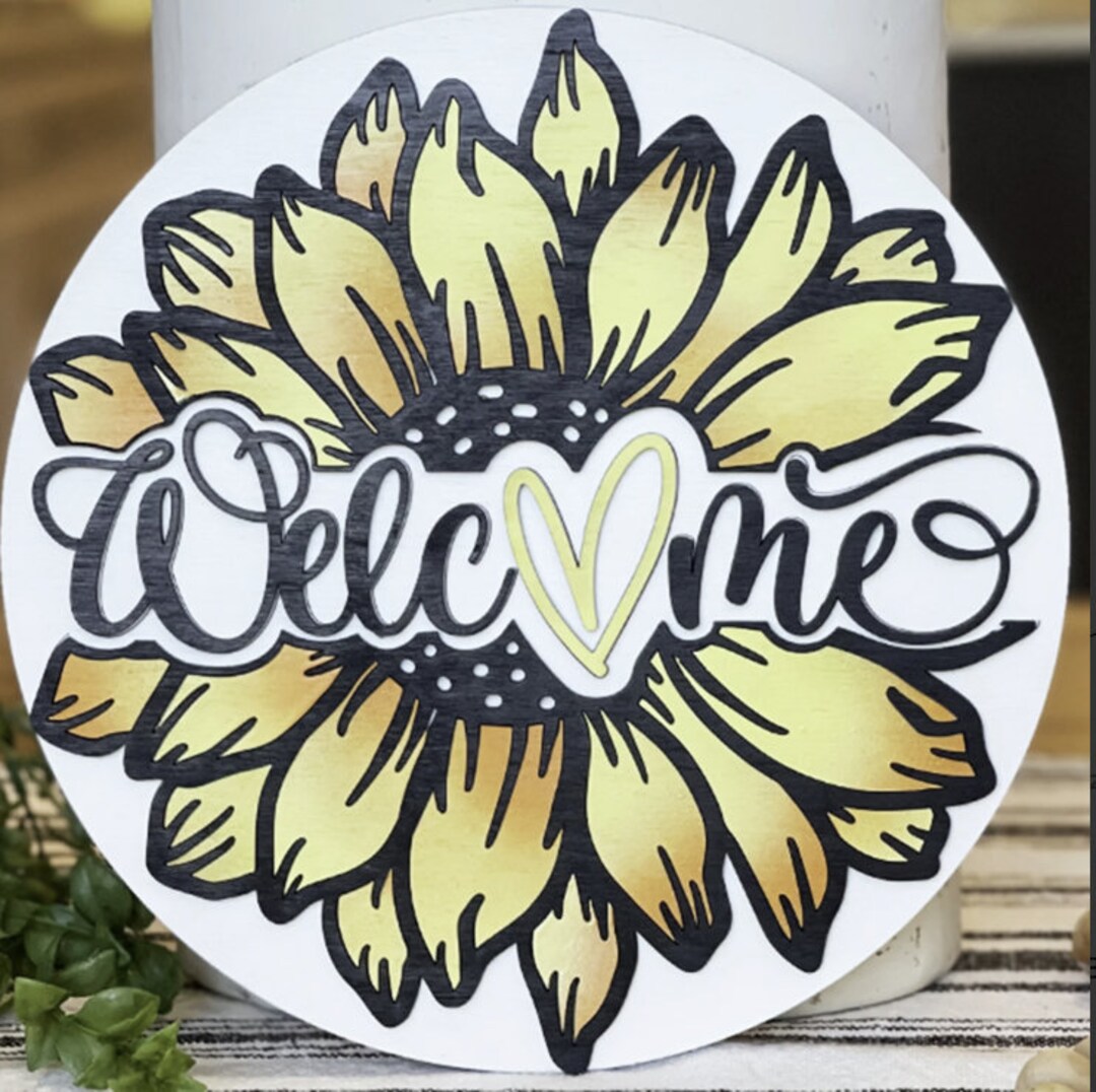 Welcome Sunflower Sign Welcome Sign Door Hanger Personalized - Etsy