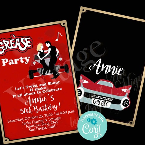 Grease Birthday Invitation Party Invitation Retro Printable - Etsy
