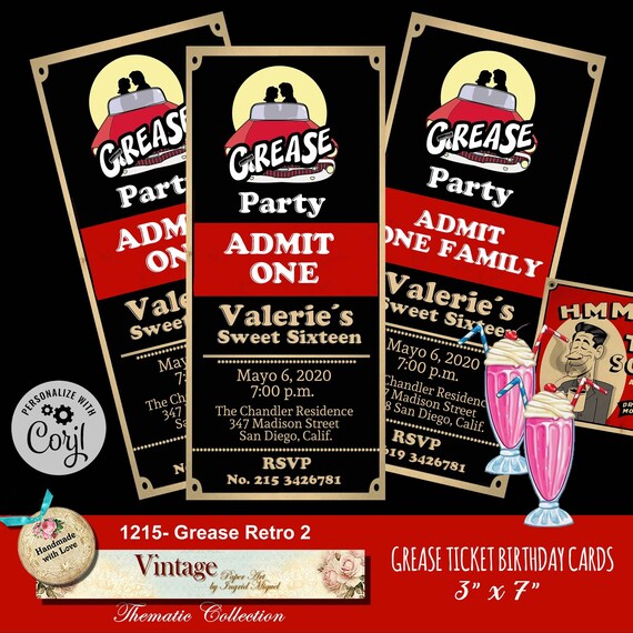 Grease Birthday Ticket Invitation Retro Party Ticket Cards - Etsy