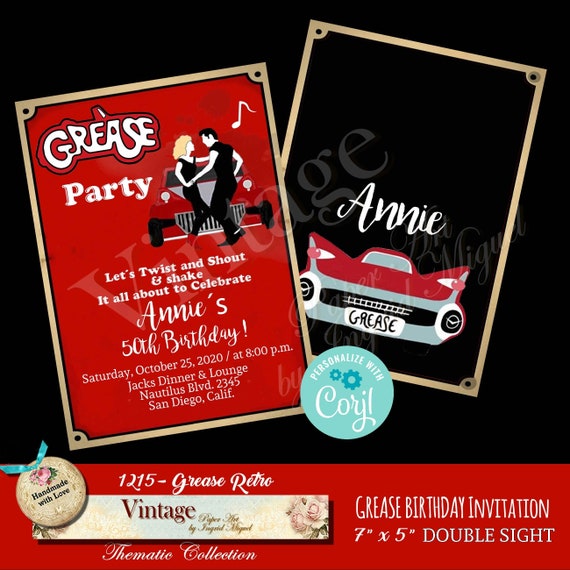 Grease Birthday Invitation Party Invitation Retro Printable - Etsy