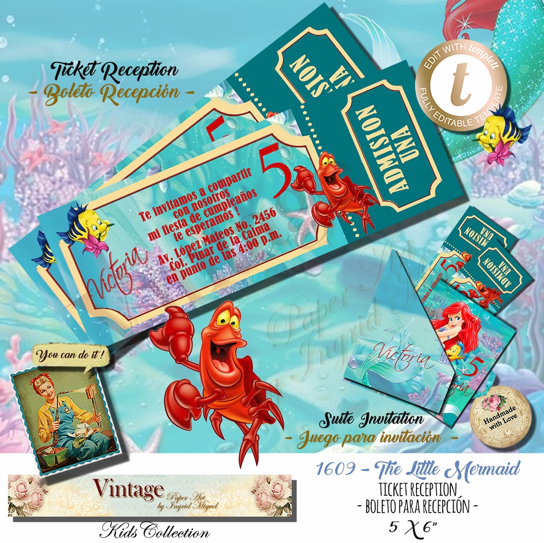 Little Mermaid Ticket Reception, Mermaid L BIRTHDAY Party Invitation ...