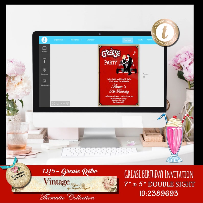 Grease Birthday Invitation Party Invitation Retro | Etsy