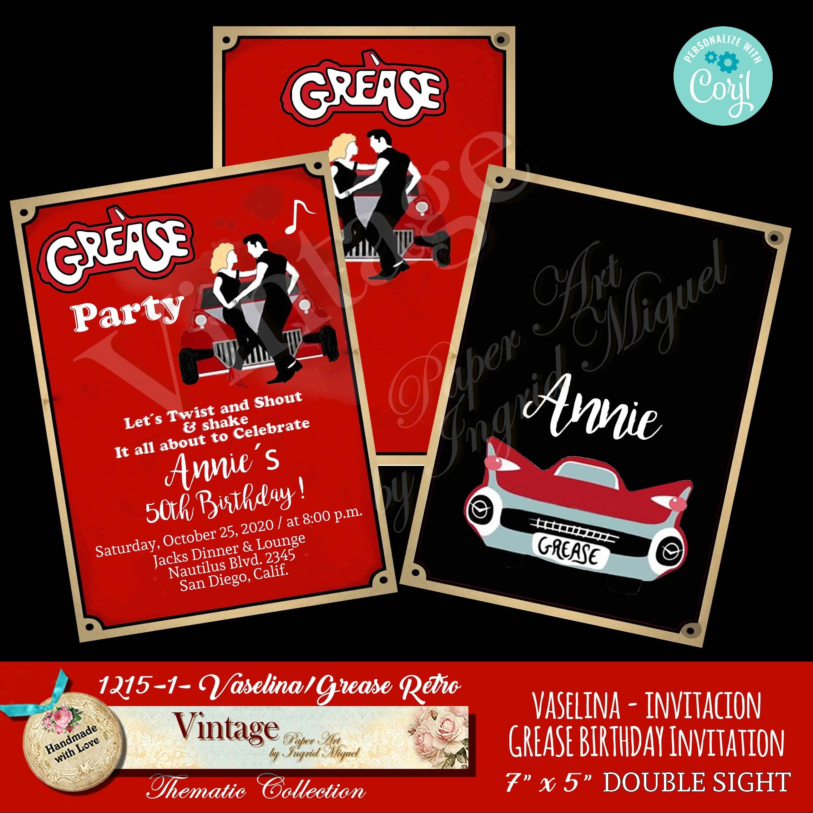 Invitación de cumpleaños de Grease, Invitación de fiesta retro ...
