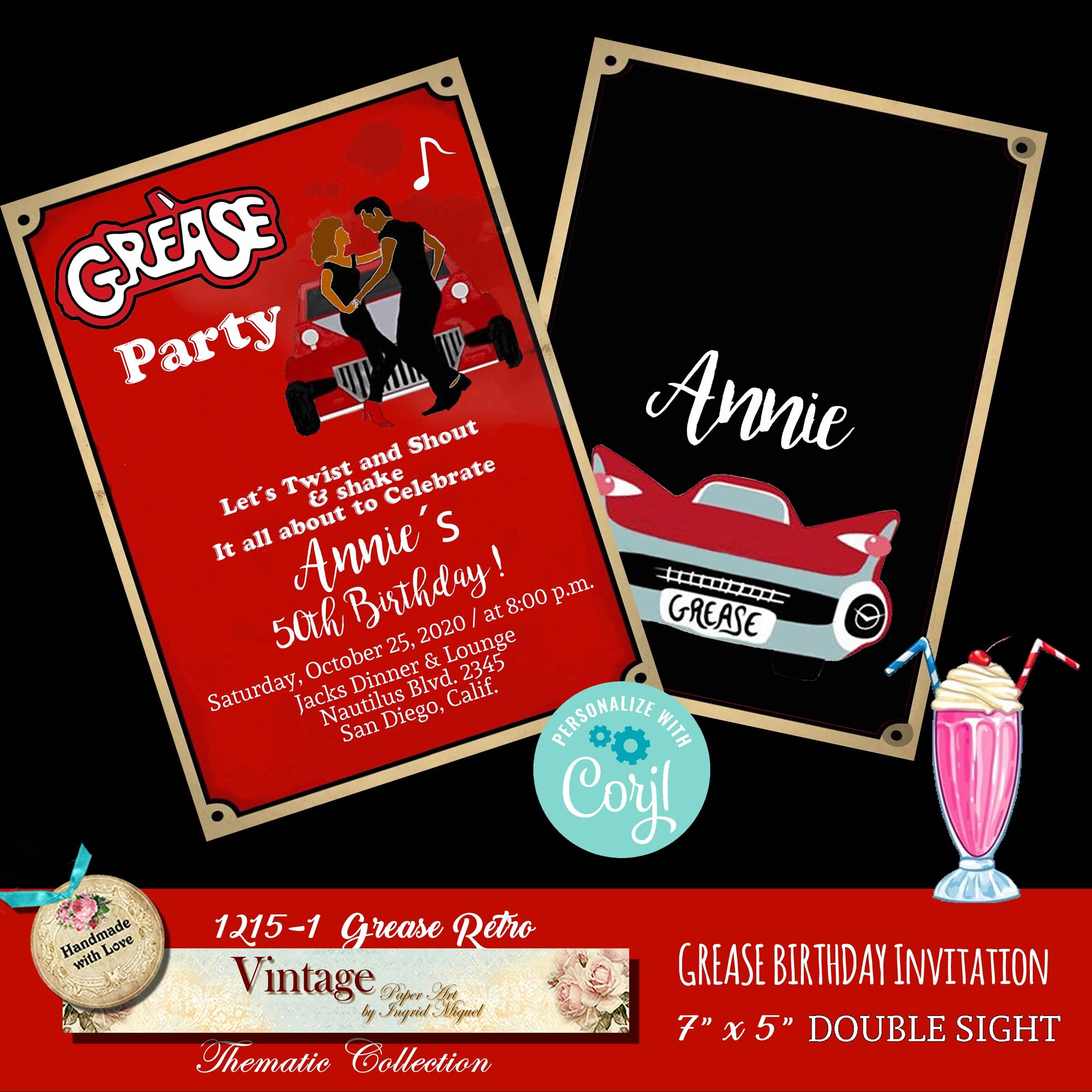 Grease Birthday Invitation Party Invitation Retro Printable - Etsy