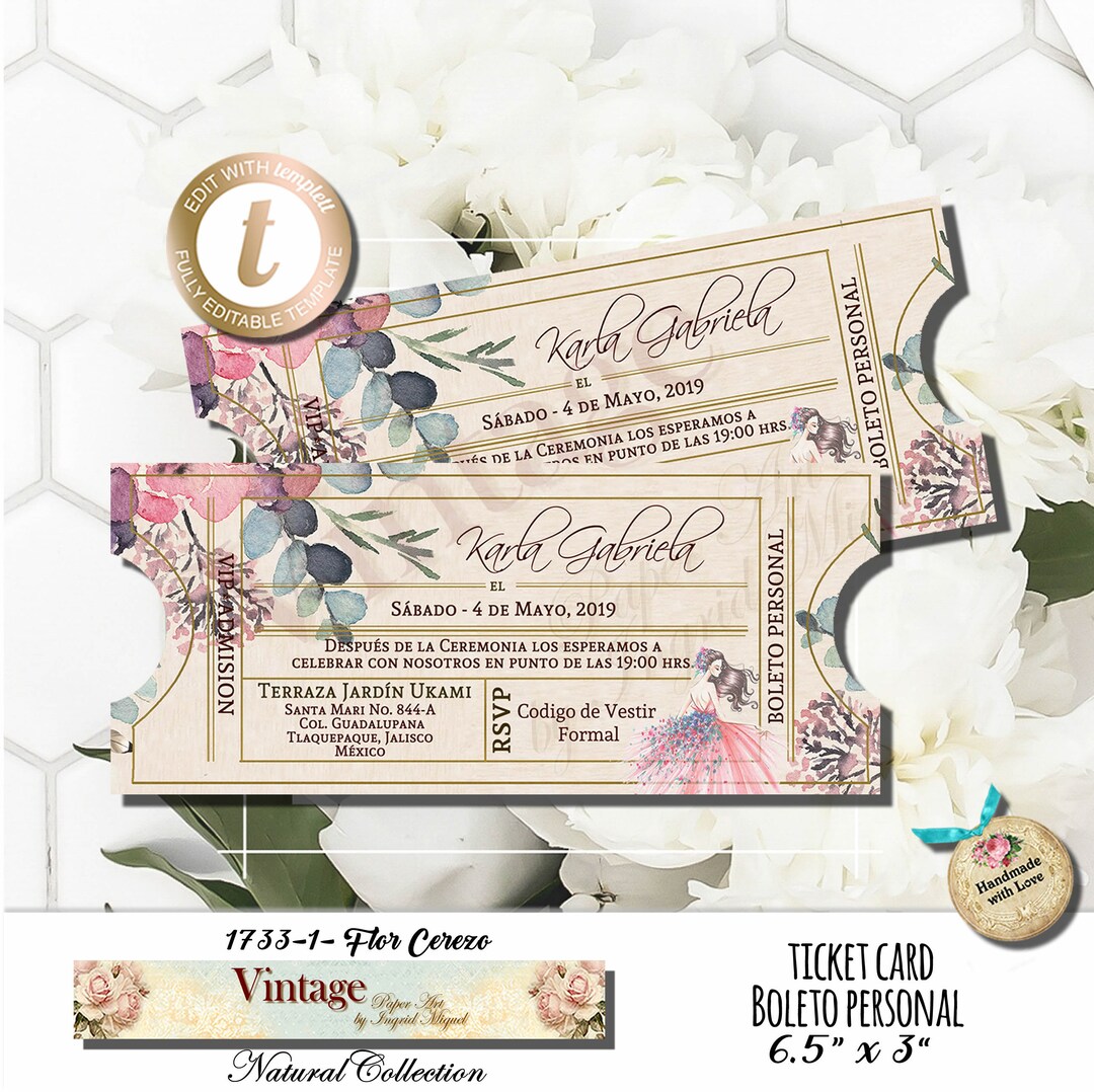 TICKET CARD Sweet Sixteen XV Años Birthday Party Instant - Etsy