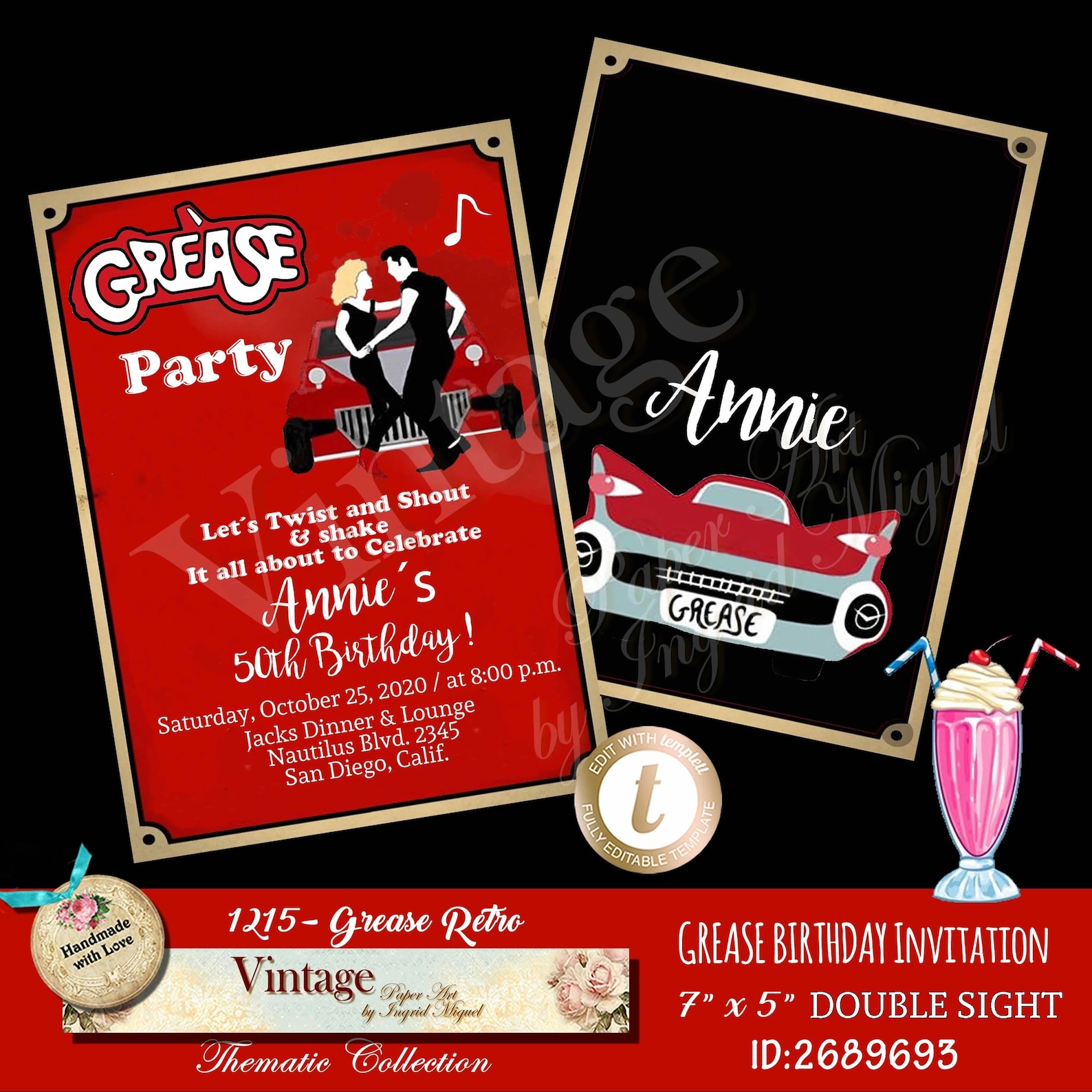 Grease Birthday Invitation Party Invitation Retro | Etsy