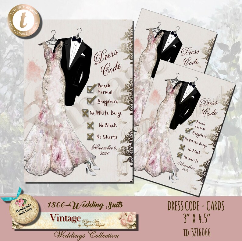 Wedding Dress Code Card, Dress Code, Wedding Suits Suite Edit Templett ...