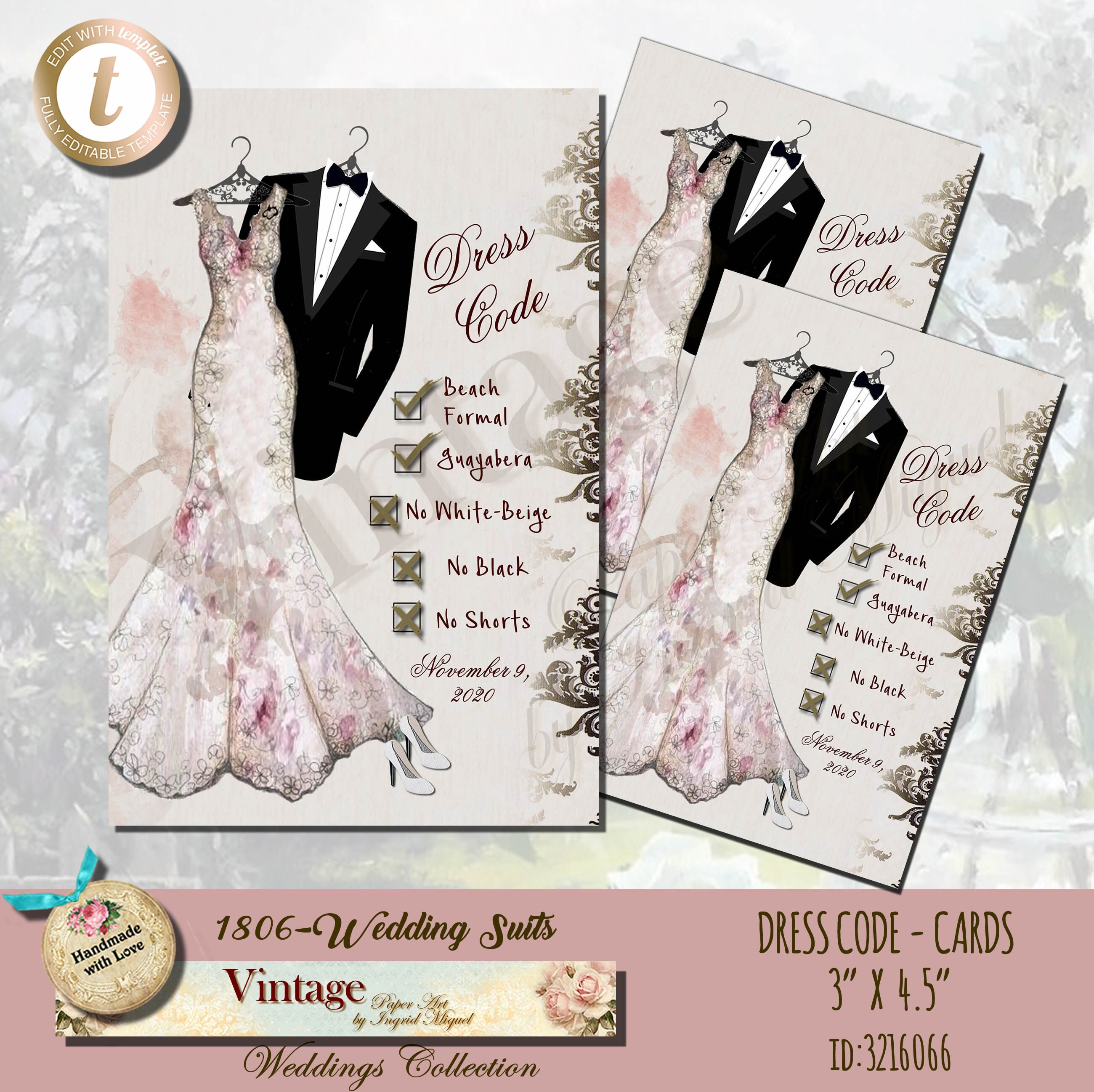 Wedding Dress Code Card, Dress Code, Wedding Suits Suite Edit Templett ...