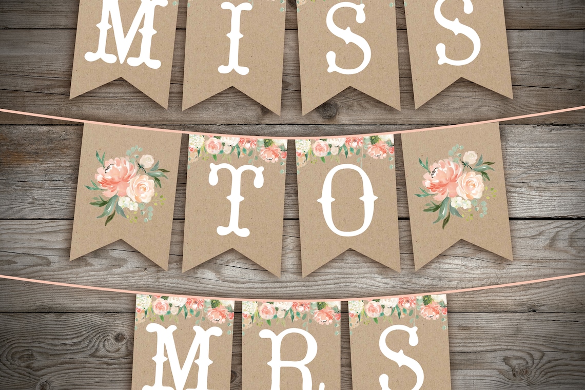 Bridal Shower Banner Miss to Mrs Banner Floral Bridal Shower Bridal ...