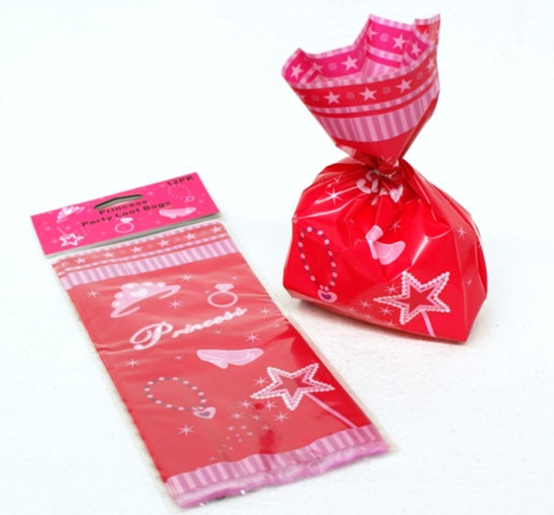 Pack of 12 Plastic Princess Loot Bags With Ties, Princess Party, Girls ...