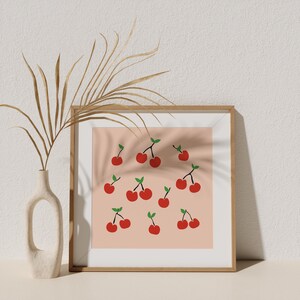 Cherry Print, Graphic Art Print, Printable Wall Art, Minimalist Digital ...