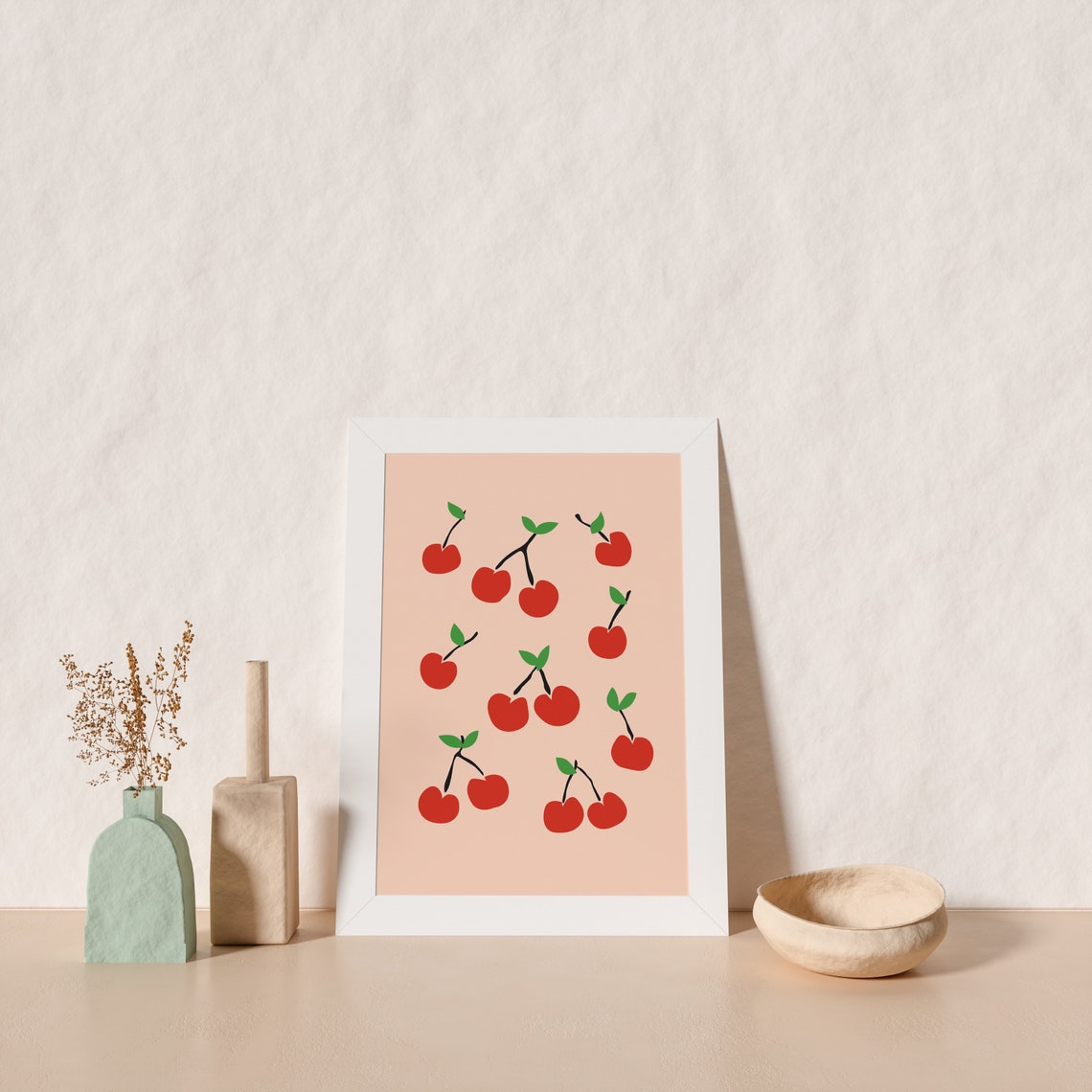 Cherry Print, Graphic Art Print, Printable Wall Art, Minimalist Digital ...