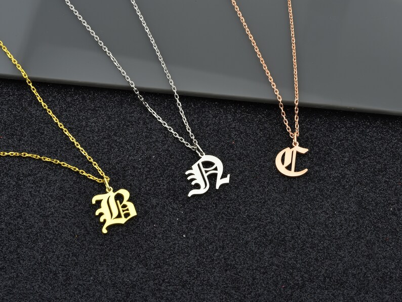 Initial Gothic Necklace Custom Gothic Necklace Tiny Old - Etsy