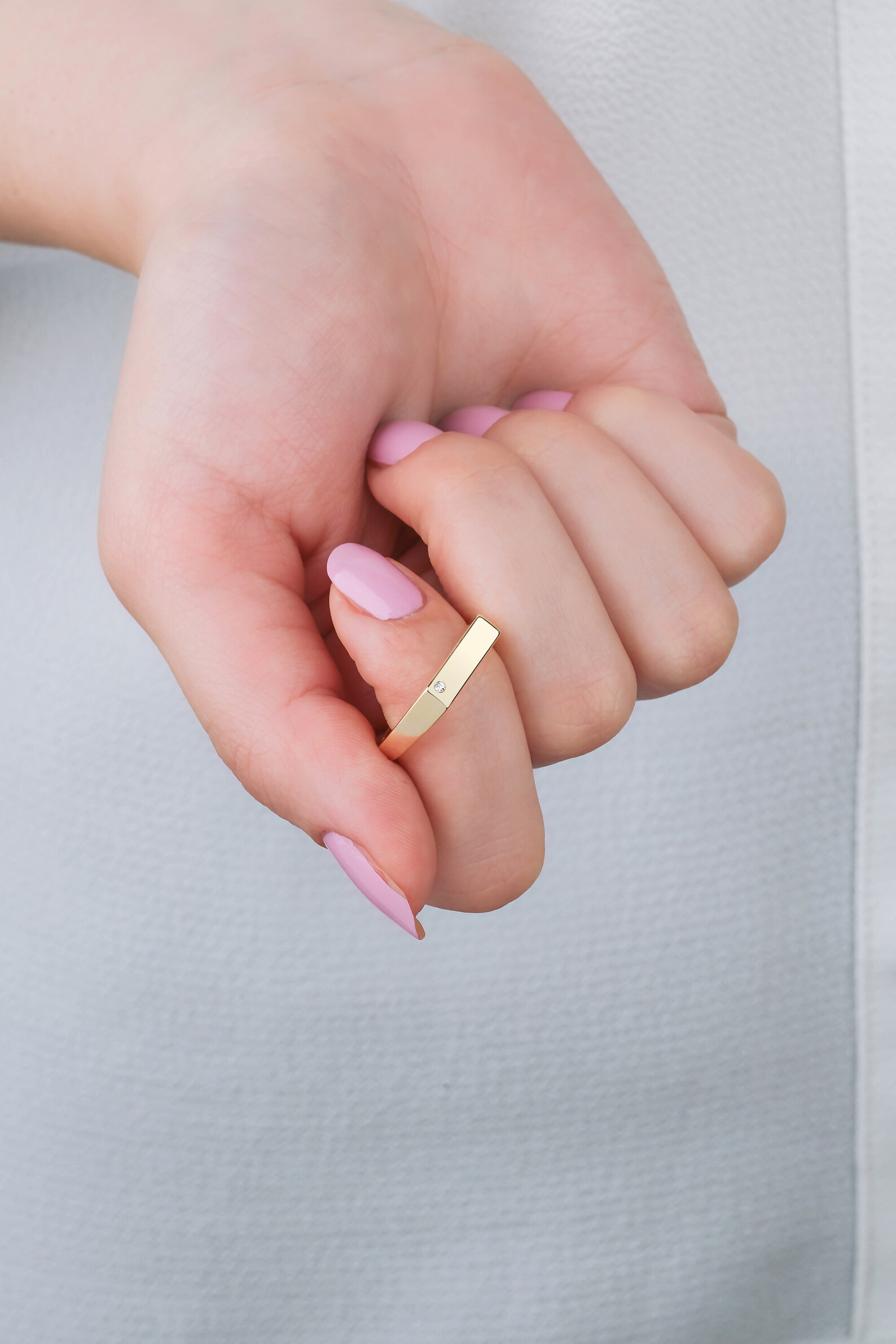 Diamond Custom Bar Ring Dainty Gold Bar Ring Sterling | Etsy