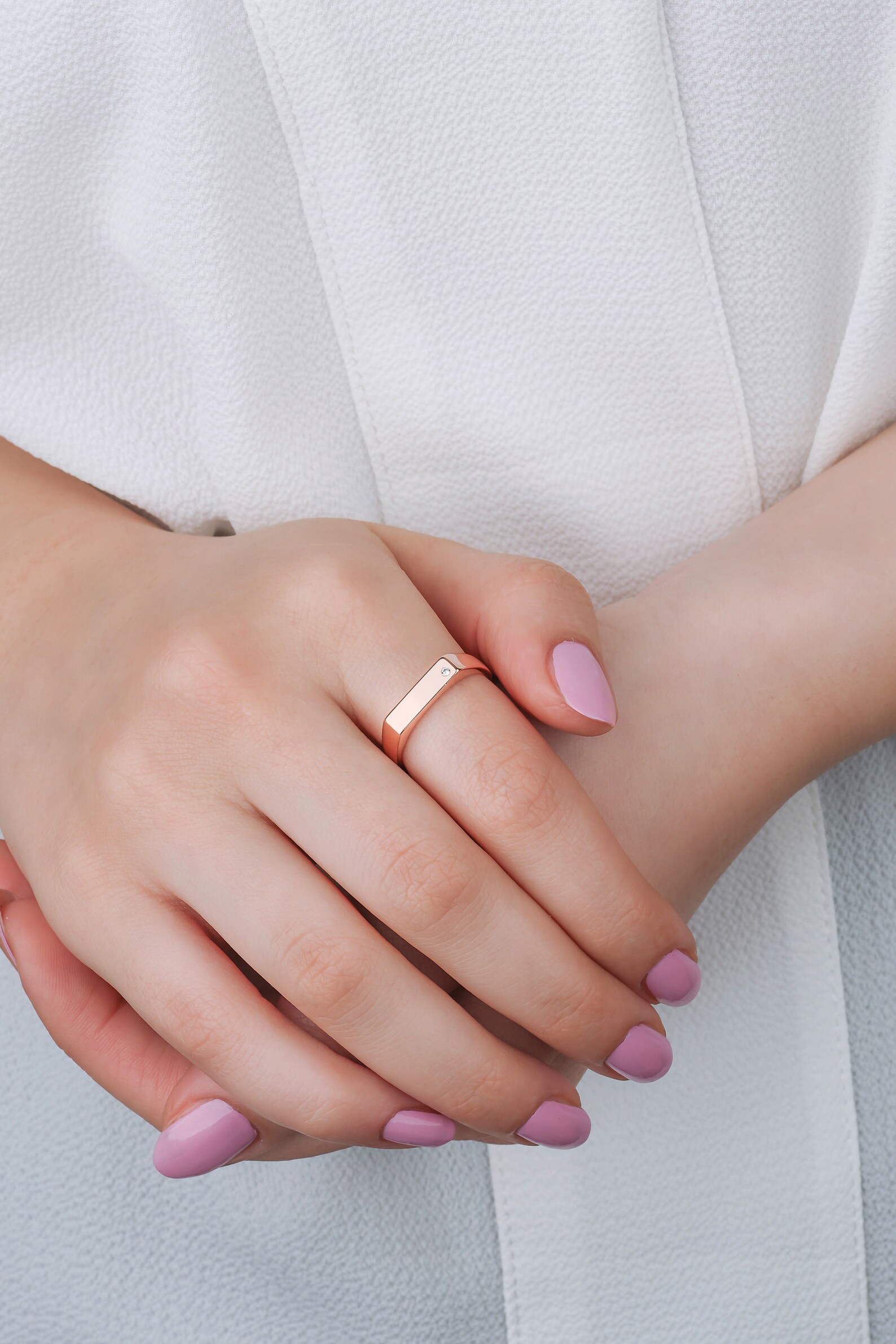 Diamond Custom Bar Ring Dainty Gold Bar Ring Sterling | Etsy