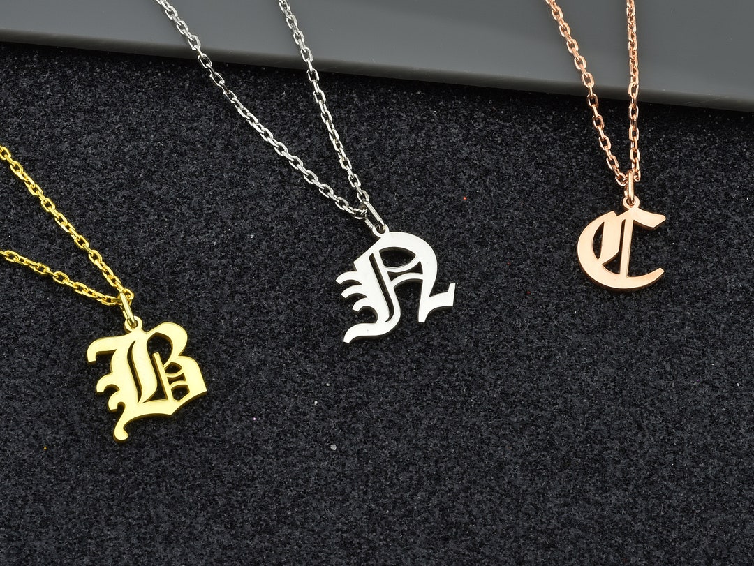 Initial Gothic Necklace Custom Gothic Necklace Tiny Old - Etsy
