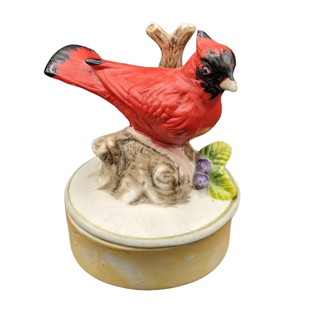 Cardinal Trinket Jewelry Box Hand Painted Vintage Porcelain Taiwan - Etsy