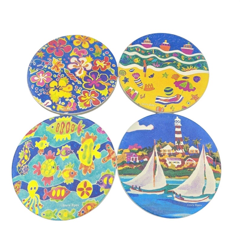 Coasters Tropical Beach Sailboats Ocean Set of 4 Absorbent Coasterstone ...