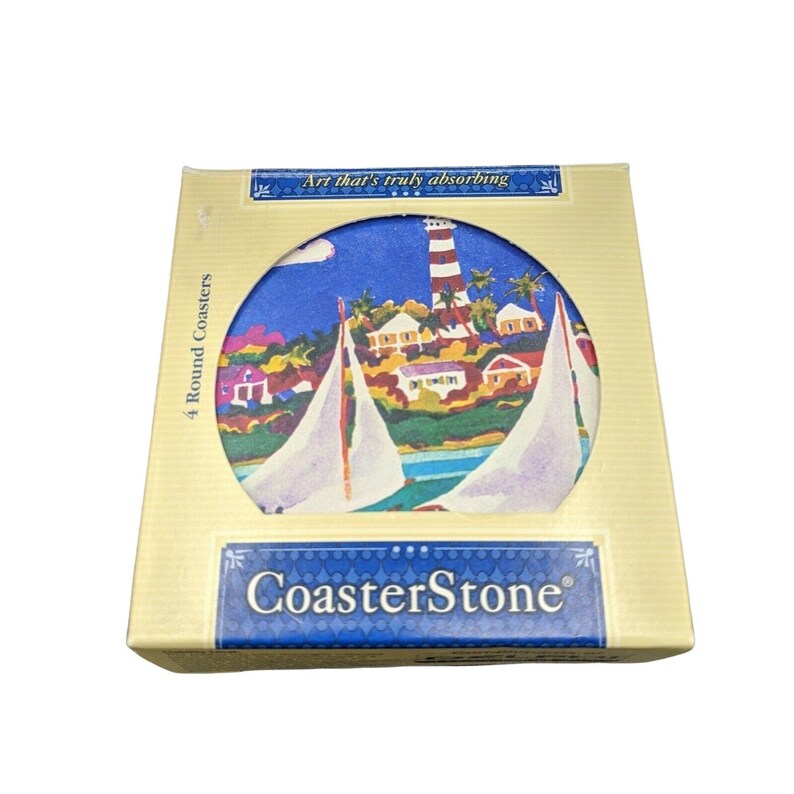 Coasters Tropical Beach Sailboats Ocean Set of 4 Absorbent Coasterstone ...
