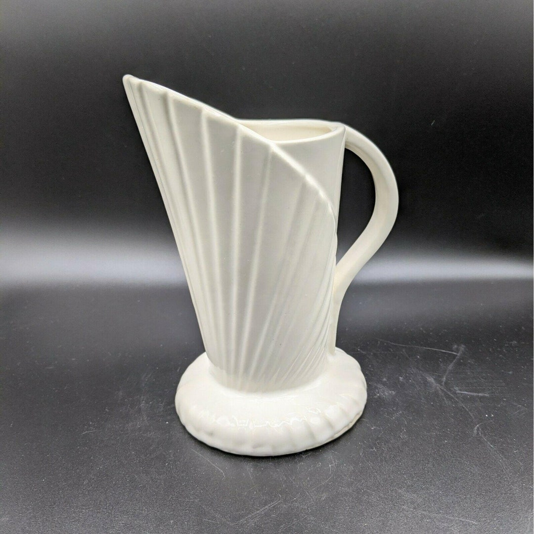 Art Deco White Pottery Shell Fan Vase Pitcher With Handle 7" Vintage - Etsy