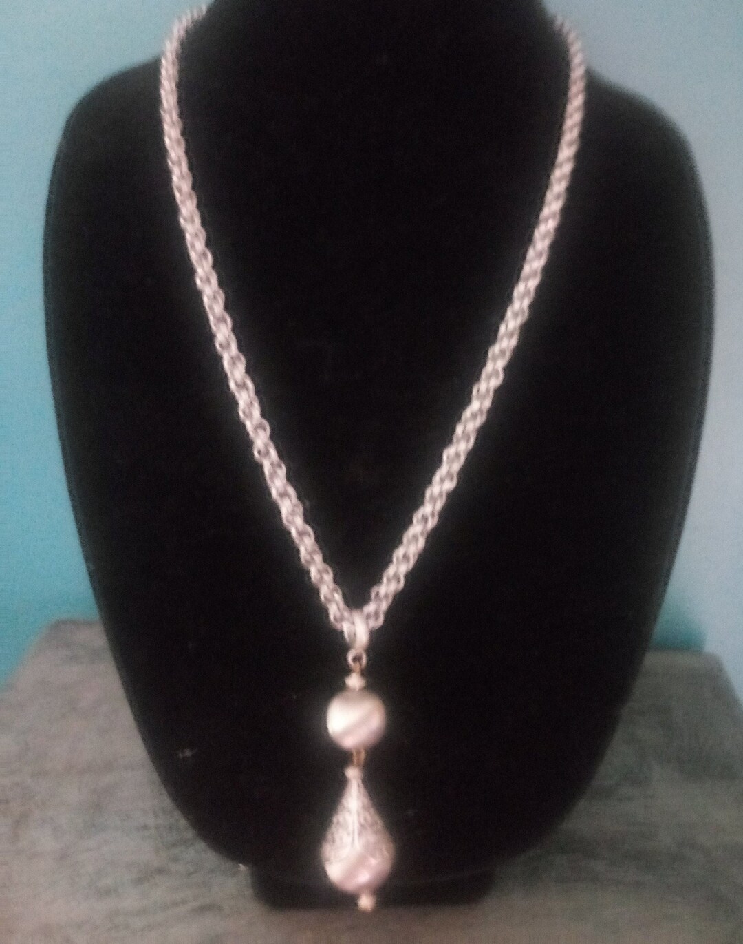 Vintage Signed MONET BOLERO Thick Double Link Chain With Dangle Drop ...