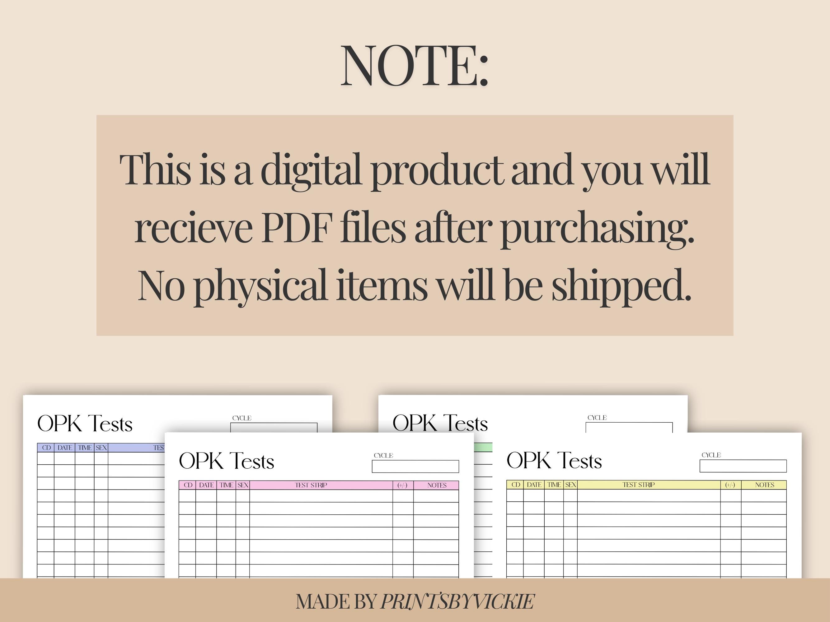 Printable OPK Test Sheet, Ovulation Tracker, Fertility Planning ...