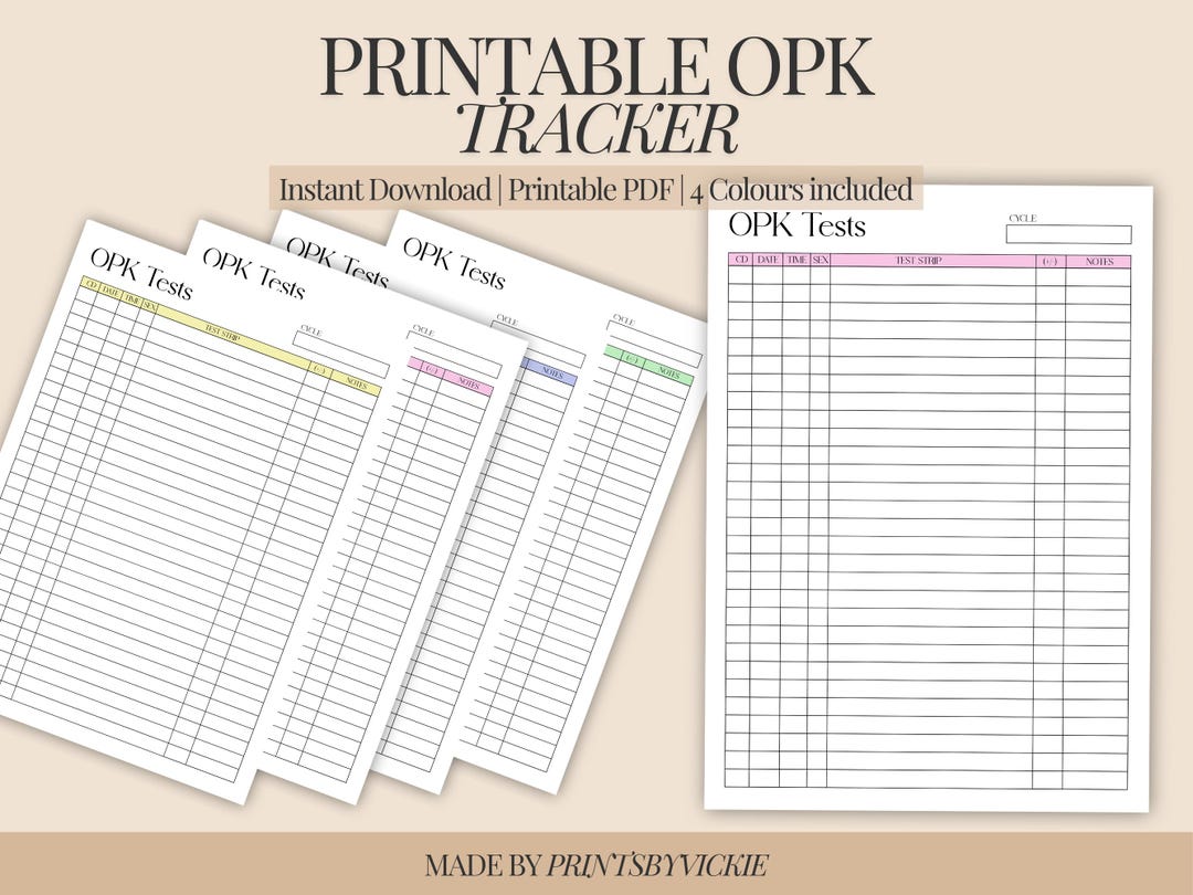 Printable OPK Test Sheet, Ovulation Tracker, Fertility Planning ...