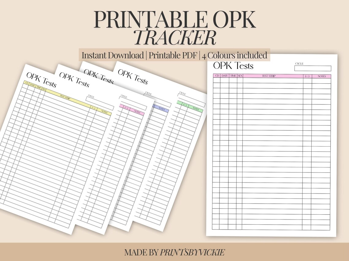 Printable OPK Test Sheet, Ovulation Tracker, Fertility Planning ...