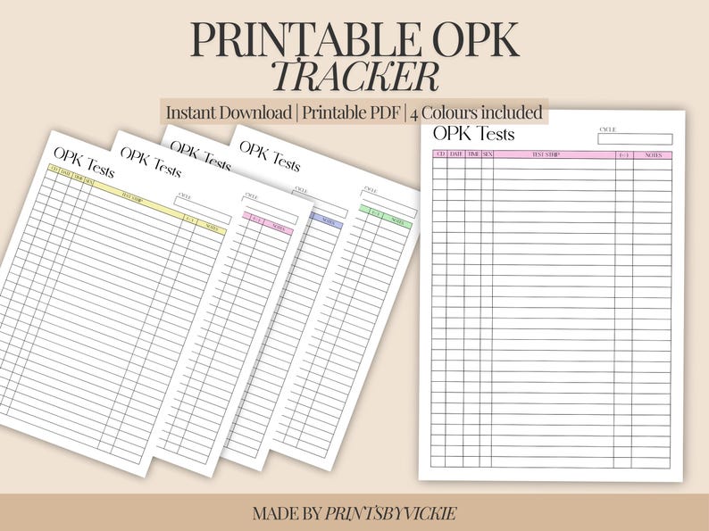 Printable OPK Test Sheet, Ovulation Tracker, Fertility Planning ...