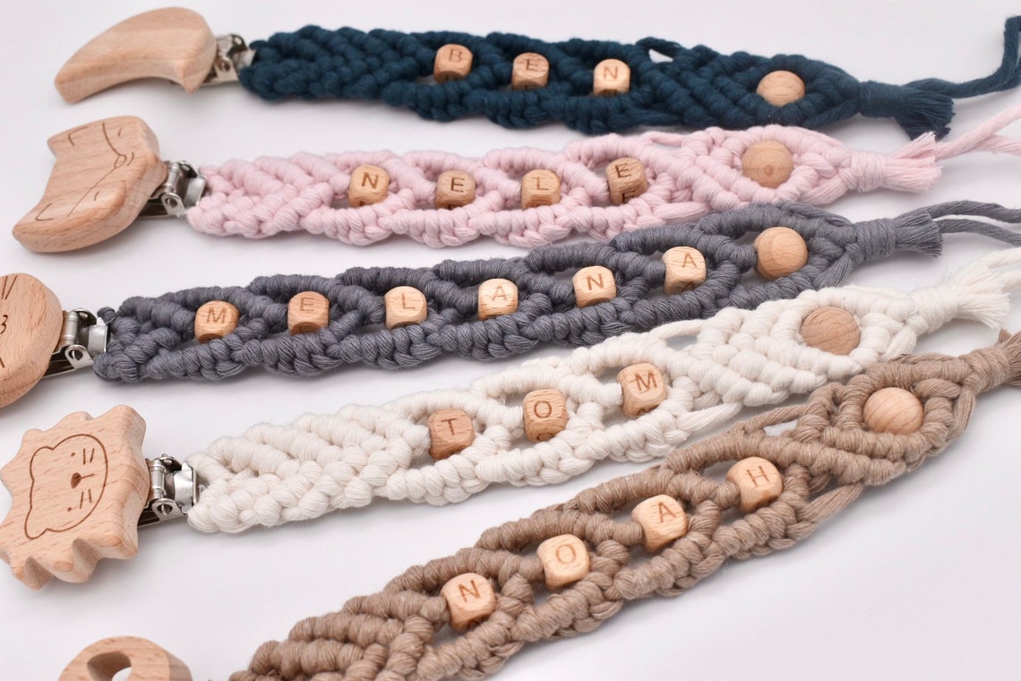 Macramee Pacifier Chain Personalized/ Macrame Pacifier Strap/ Pacifier ...