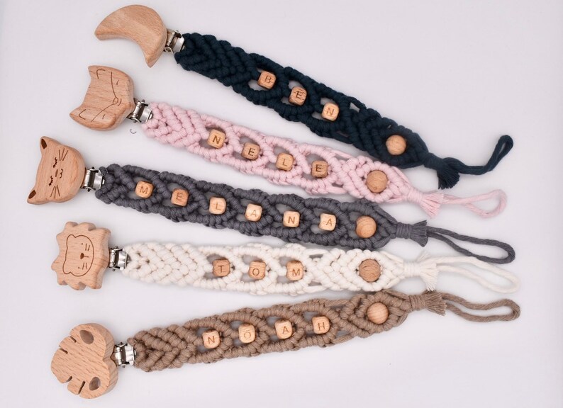 Macramee Pacifier Chain Personalized/ Macrame Pacifier Strap/ Pacifier ...