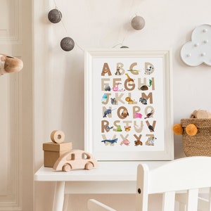 Neutral Animal Alphabet Print, Animal Nursery Prints, Kids Room Wall ...