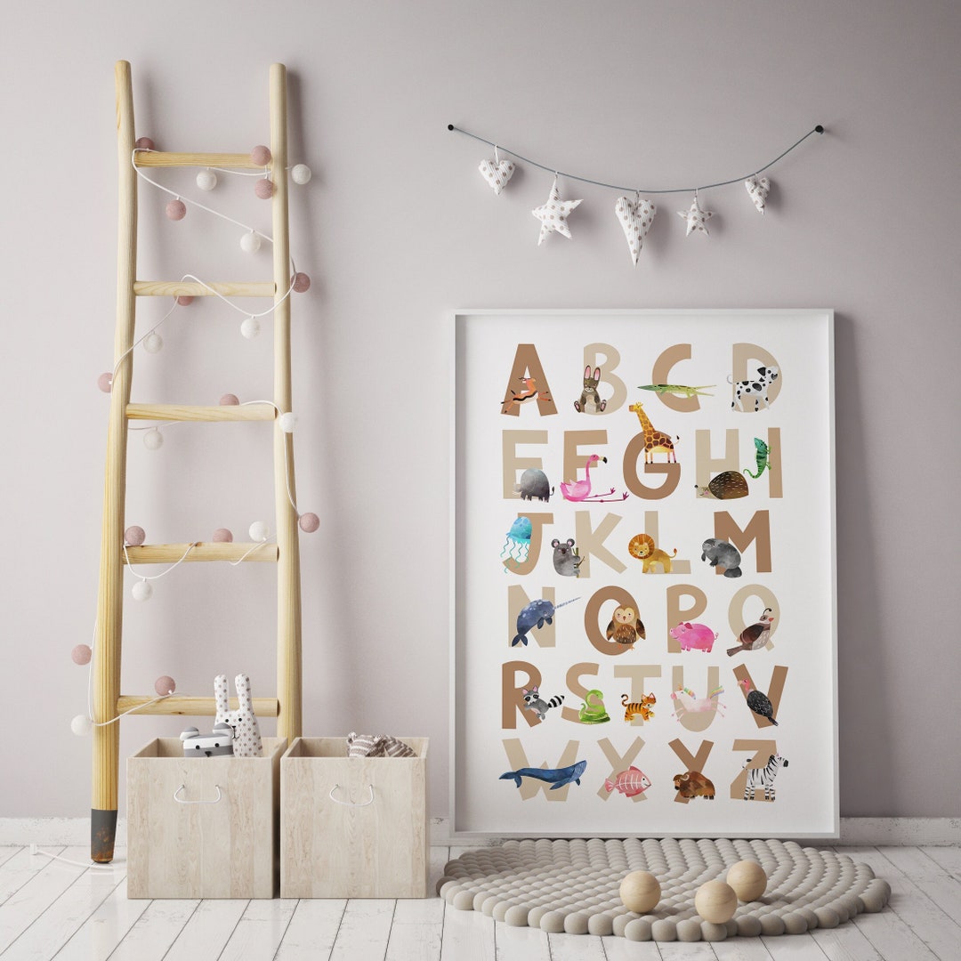 Neutral Animal Alphabet Print, Animal Nursery Prints, Kids Room Wall ...