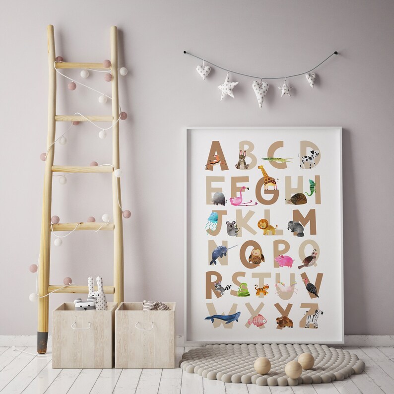 Neutral Animal Alphabet Print Animal Nursery Prints Kids - Etsy