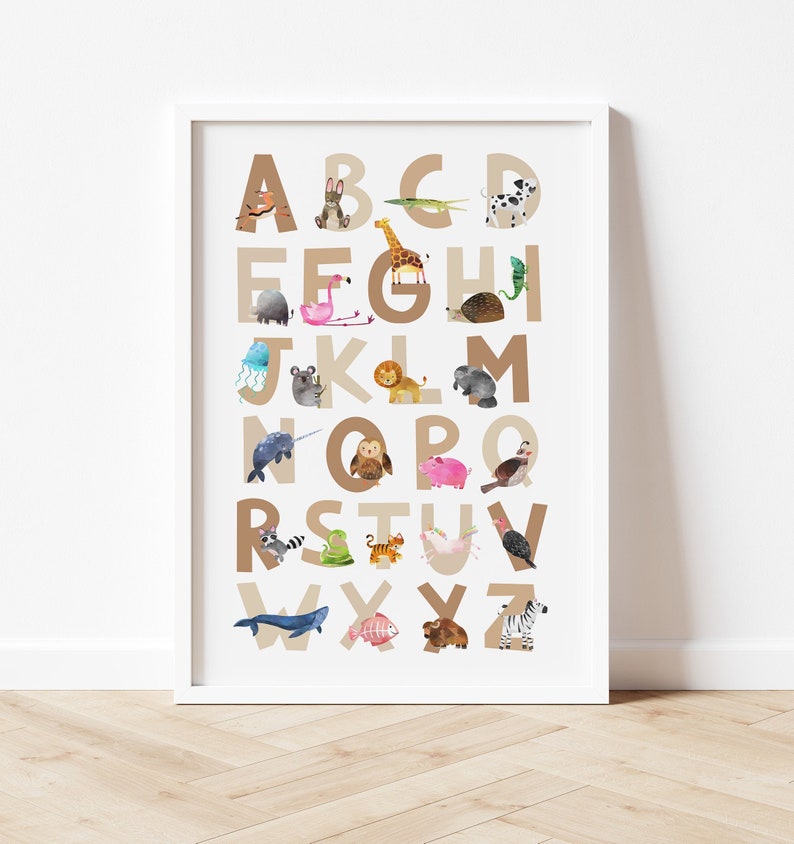 Neutral Animal Alphabet Print Animal Nursery Prints Kids - Etsy