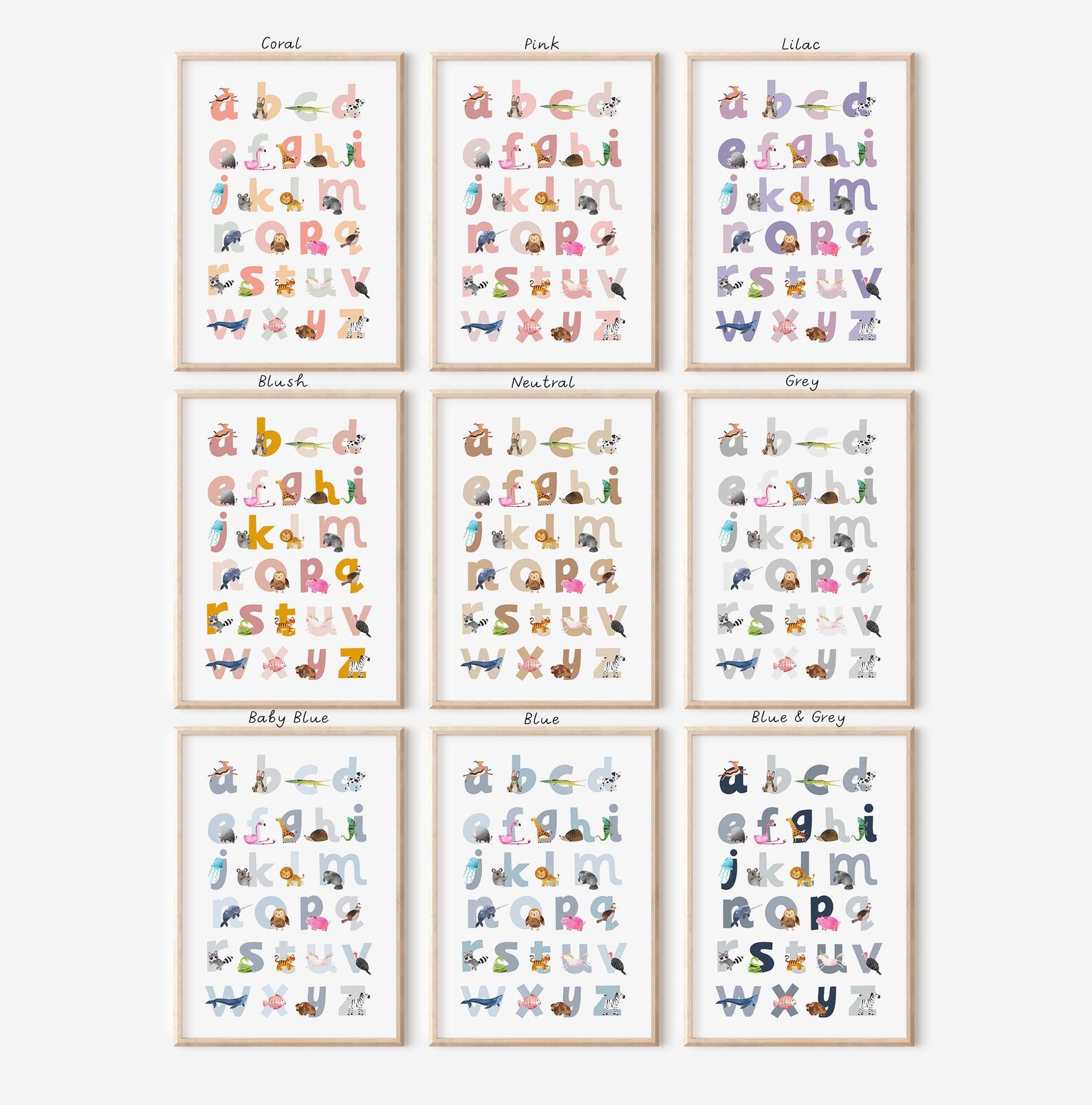 Neutral Animal Alphabet Print, Animal Nursery Prints, Kids Room Wall ...