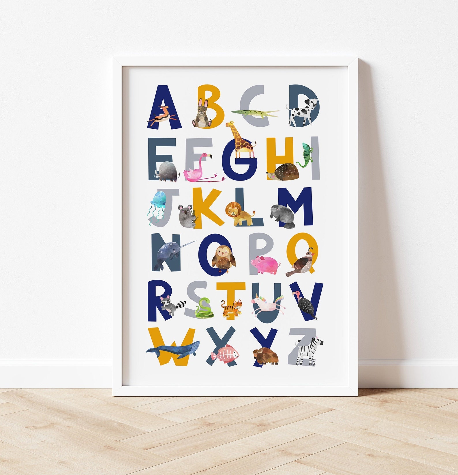 Navy Alphabet Print Animal Alphabet Print Nursery Decor - Etsy