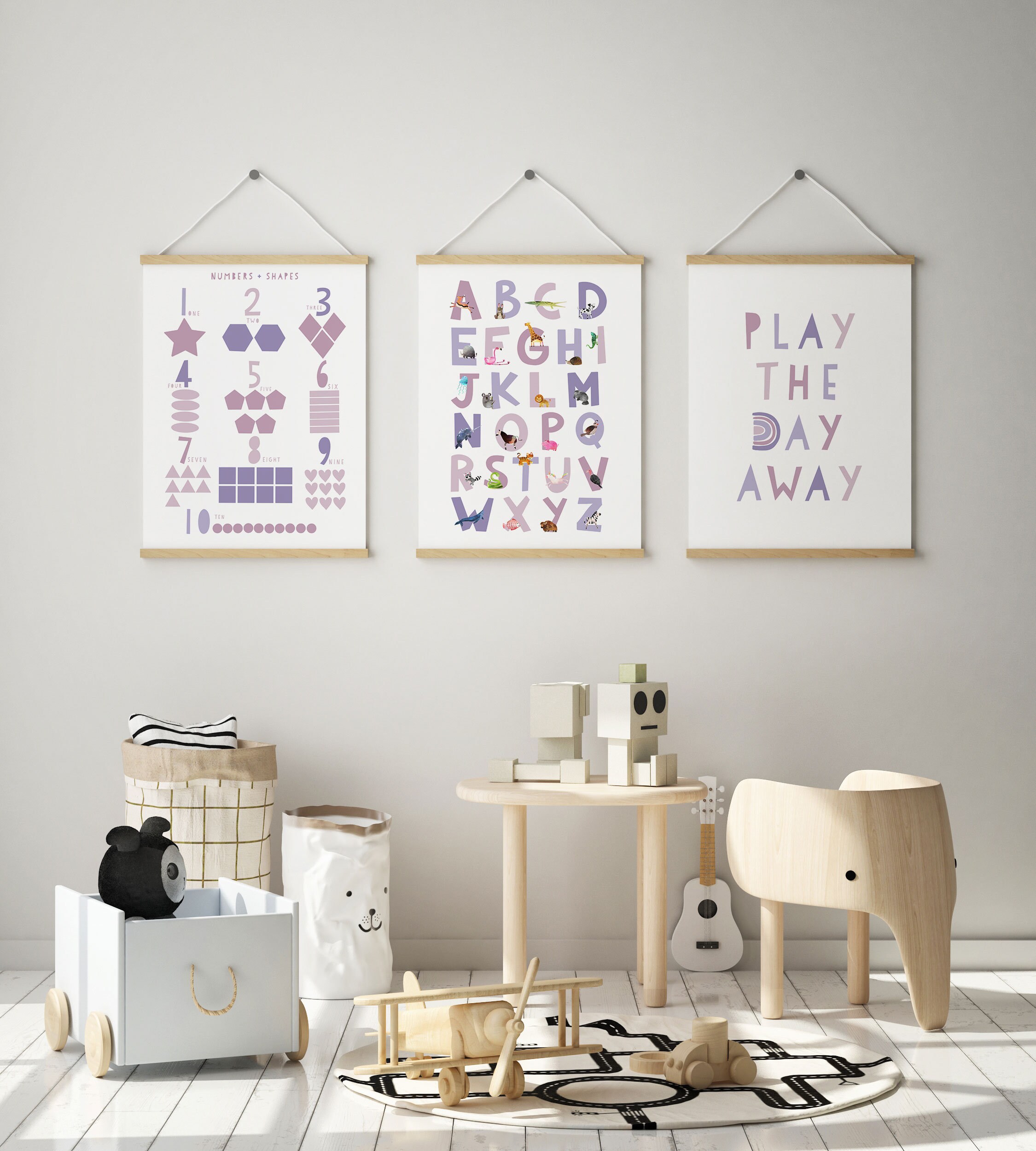 Lilac numbers and shapes print numbers print Nursery decor | Etsy