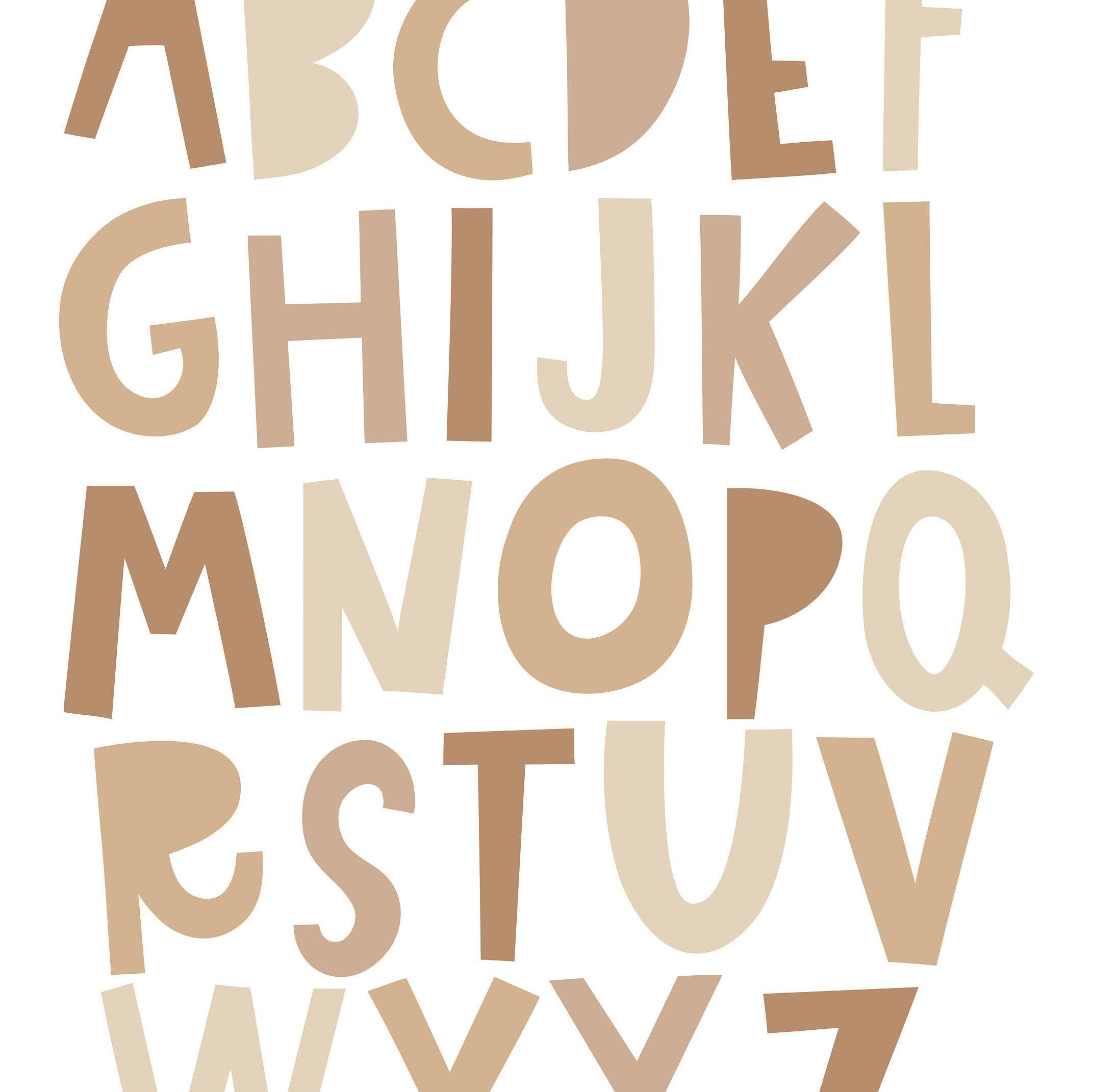 Neutral Alphabet Print, Personalised Nursery Prints, Kids Room Wall Art ...