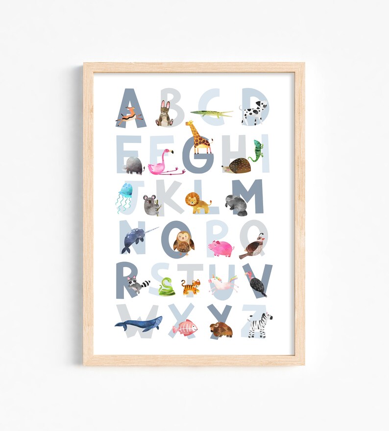 Baby Blue Alphabet Print Animal Alphabet Print Nursery - Etsy